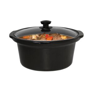 West Bend Slow Cooker 4-Quart Manual Crockery Style with Dishwasher Safe Oval Ceramic Crockpot and Glass Lid Two Temperature Settings Plus Keep Warm, 210-Watts, Black