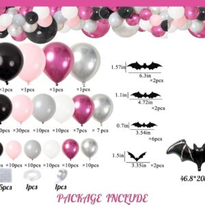 Bonropin 178pcs Pink Halloween Balloon Garland Arch Kit with Black Pink Silver Balloons Ghost Bat Foil Balloons 3D Bat Sticker for Girls Pink Halloween Decoration Birthday Baby Shower Party