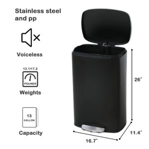 Kitchen Garbage Can 13 Gallon Trash Can,Step Pedal Stainless Steel Trash Can,Garbage Can Tall Kitchen Can With Lid,Touchless Trash Can Outdoor Trash Can For Patio,Trashcans For Kitchens(Black)