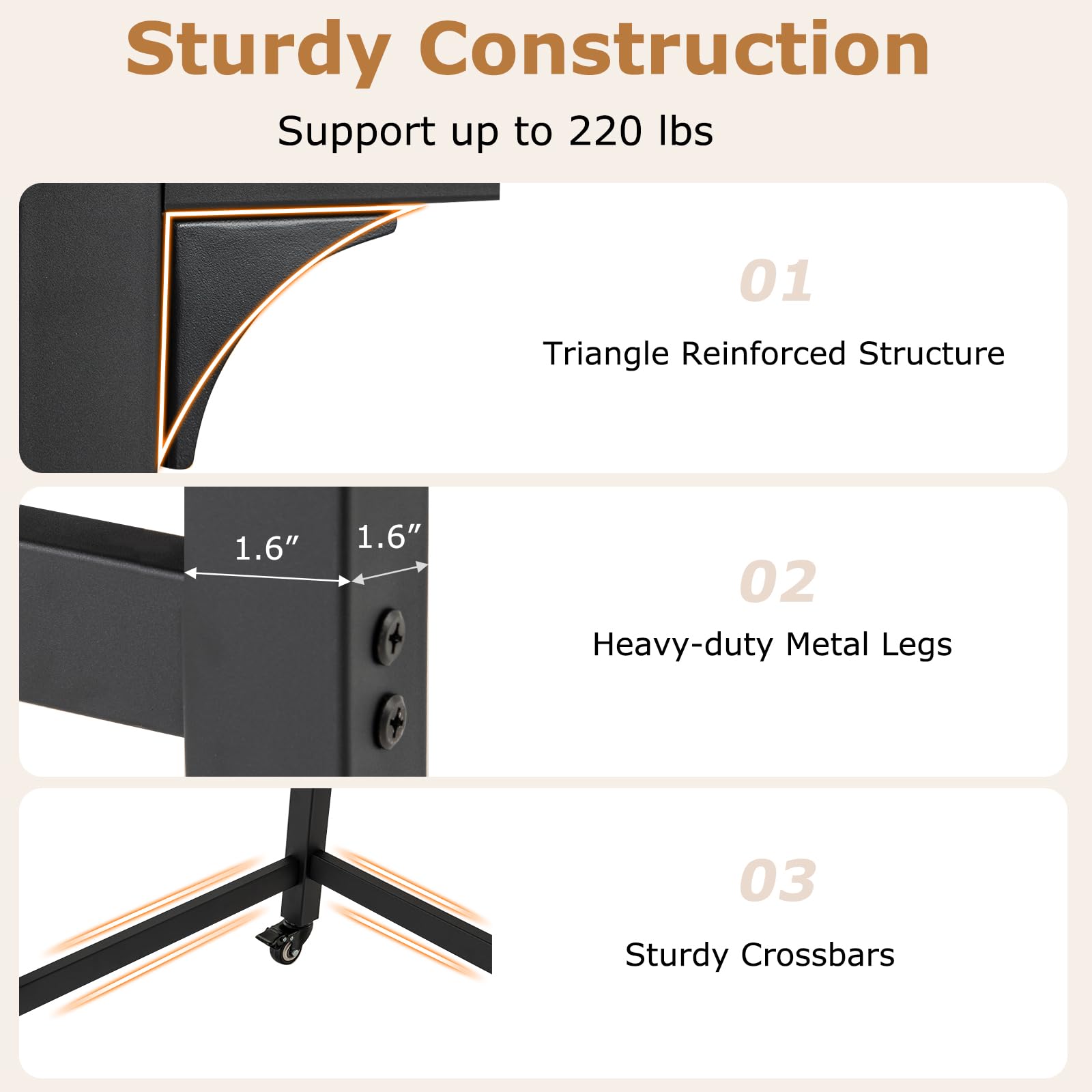 Tangkula 48” Mobile Computer Desk with Storage Bag & 2 Hanging Hooks, Rolling Home Office Writing Study Desk, Rolling PC Workstation with Lockable Universal Casters for Study Room, Bedroom