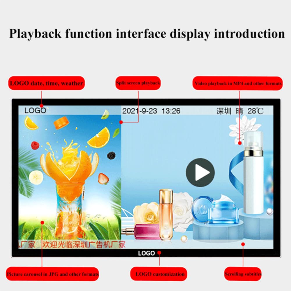 1080P HD Advertising Display, 16:9,With High Resolution Scrolling Text, Color Images And Video LED Advertising Signage, 18.5 Inches Screen, For Stores, Cinemas,27inches