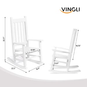 VINGLI Outdoor Child’s Rocking Chair, All Weather Wooden Rocking Chair with High Backrest, Patio Rocker for Garden, Yard, Balcony, Wooden Rocker for 3-9 Years Old, White