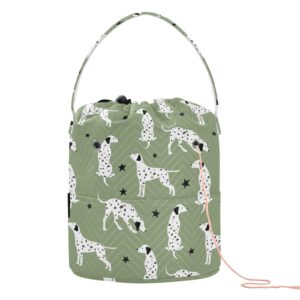 cute dalmatian dog crochet bag yarn storage bag portable knitting bag crochet tote with pocket for women mom crochet knitting accessories suppliers