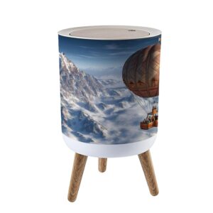 lgcznwdfhtz small trash can with lid fantasy hot air balloon snow covered mountains garbage bin pet proof waste basket for kitchen bathroom office bedroom decorative 1.8 gallon