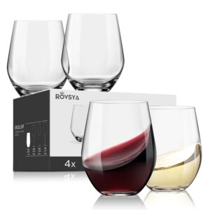 oja stemless wine glasses set of 4, premium crystal red white wine glasses, no stem, clear-15oz, sturdy drinking glass for daily use, birthday, wedding, home party, anniversary, shower gift