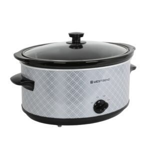 west bend slow cooker 6-quart manual crockery style with dishwasher safe oval ceramic crockpot and glass lid two temperature settings plus keep warm, 330-watts, silver