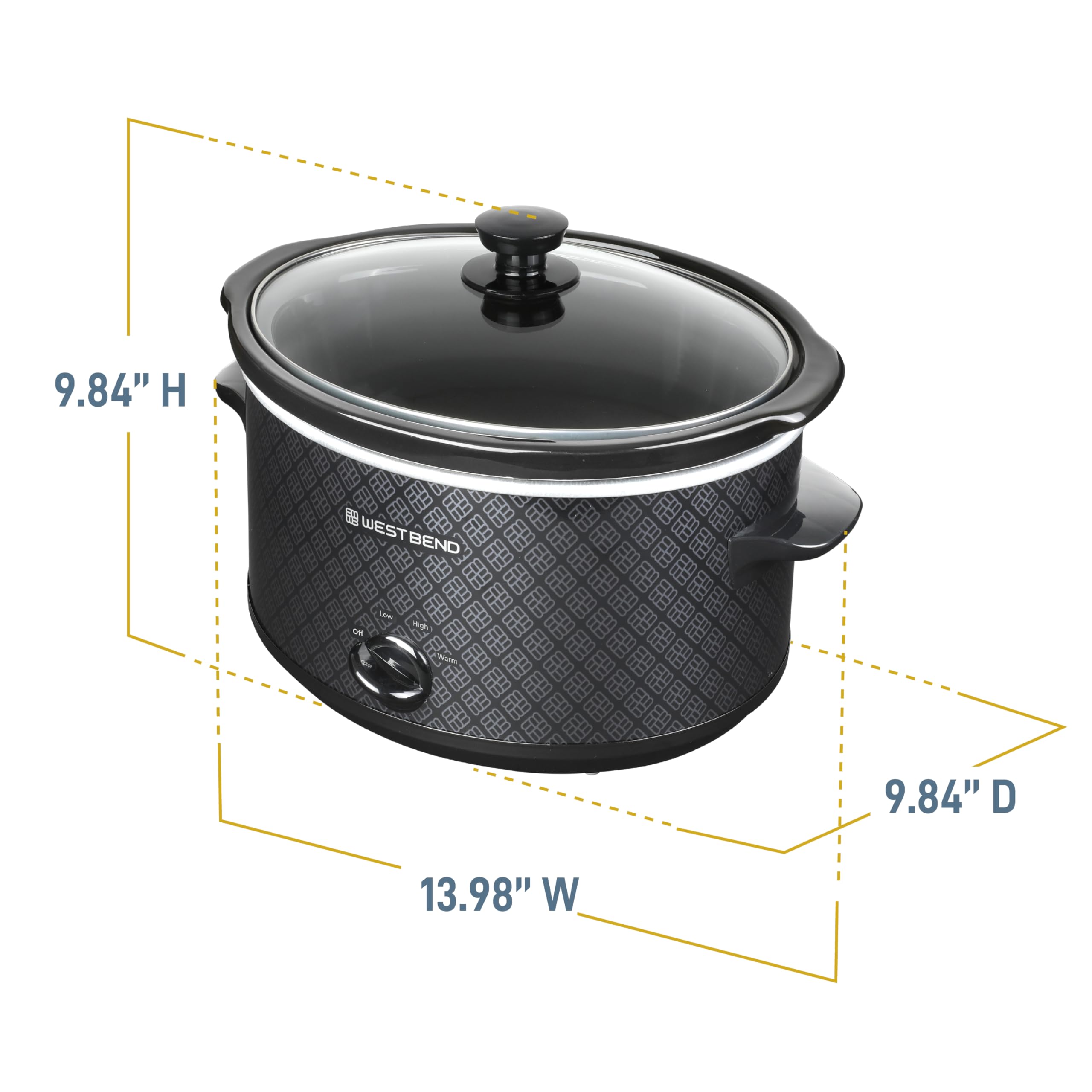 West Bend Slow Cooker 4-Quart Manual Crockery Style with Dishwasher Safe Oval Ceramic Crockpot and Glass Lid Two Temperature Settings Plus Keep Warm, 210-Watts, Black