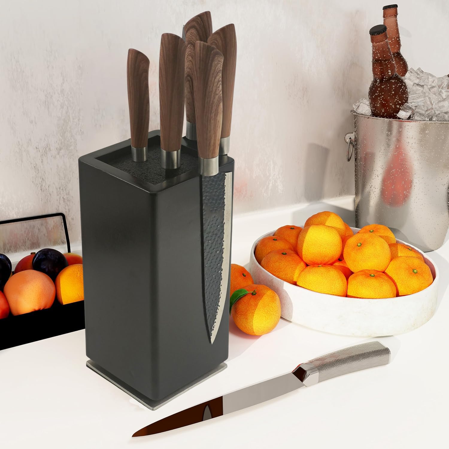 Resafy Magnetic Knife Wooden Block Black 360 Rotatable Knife Holder Rack Magnetic Stands with Strong Enhanced Magnets Kinves Strip