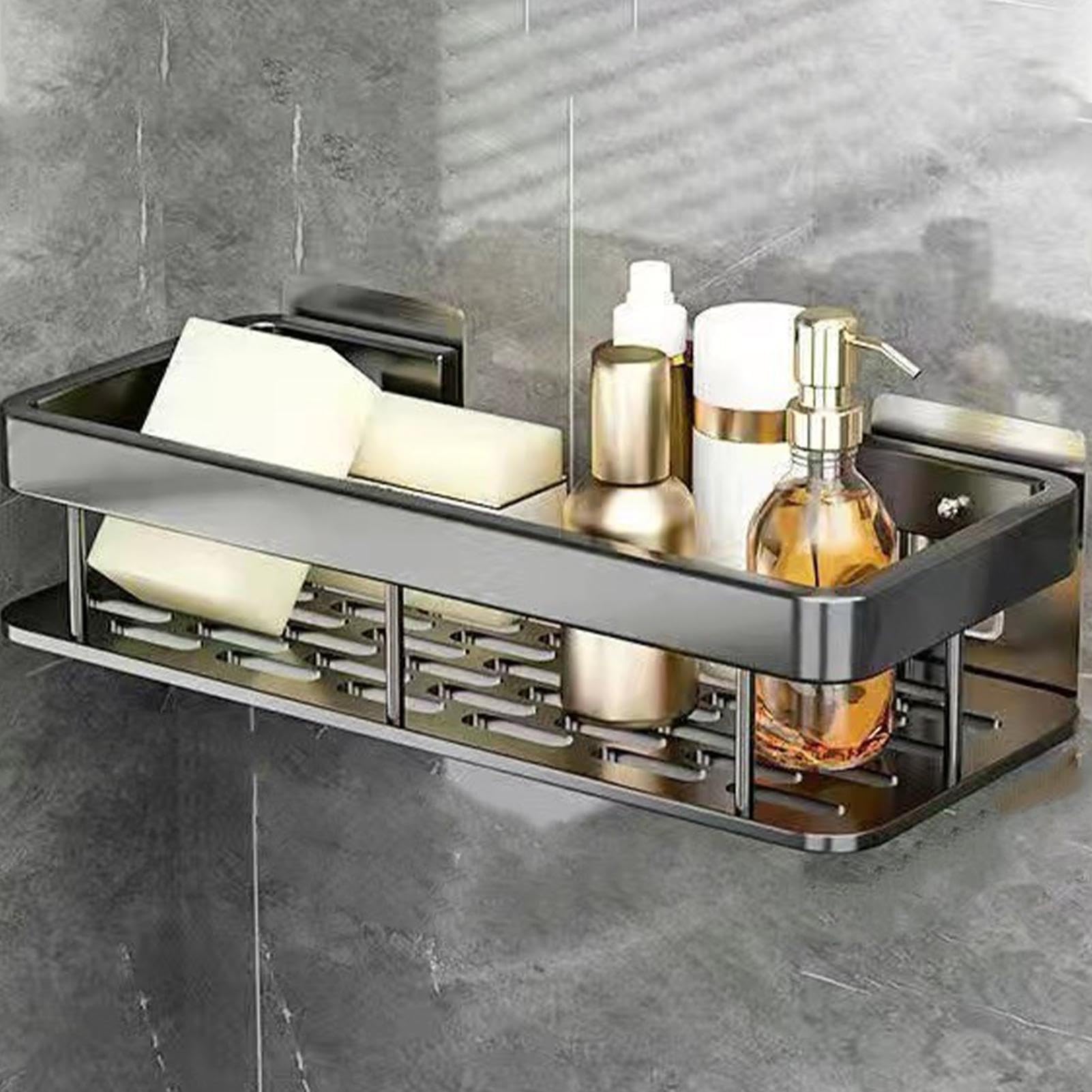 Wall Mounted Bathroom Shelves - Punch- Bathroom Rack, Over Toilet Floating Shelves | No Drilling Bedroom Floating Shelves for Bathroom, Wall-Mounted Sink Bathroom Shelves Over Toilet