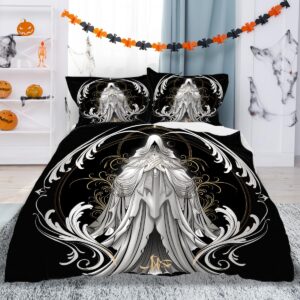 diuudi white ghost duvet cover twin size 3d printed black duvet cover set hands together golden decoration bedding set home decoration comforter cover cozy quilt cover with 2 pillowcases