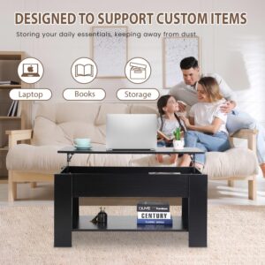 NChanmar Coffee Table for Living Room, Lift Top Coffee Table with Hidden Compartment and Storage Shelf, Living Room Furniture for Home, Office-Black