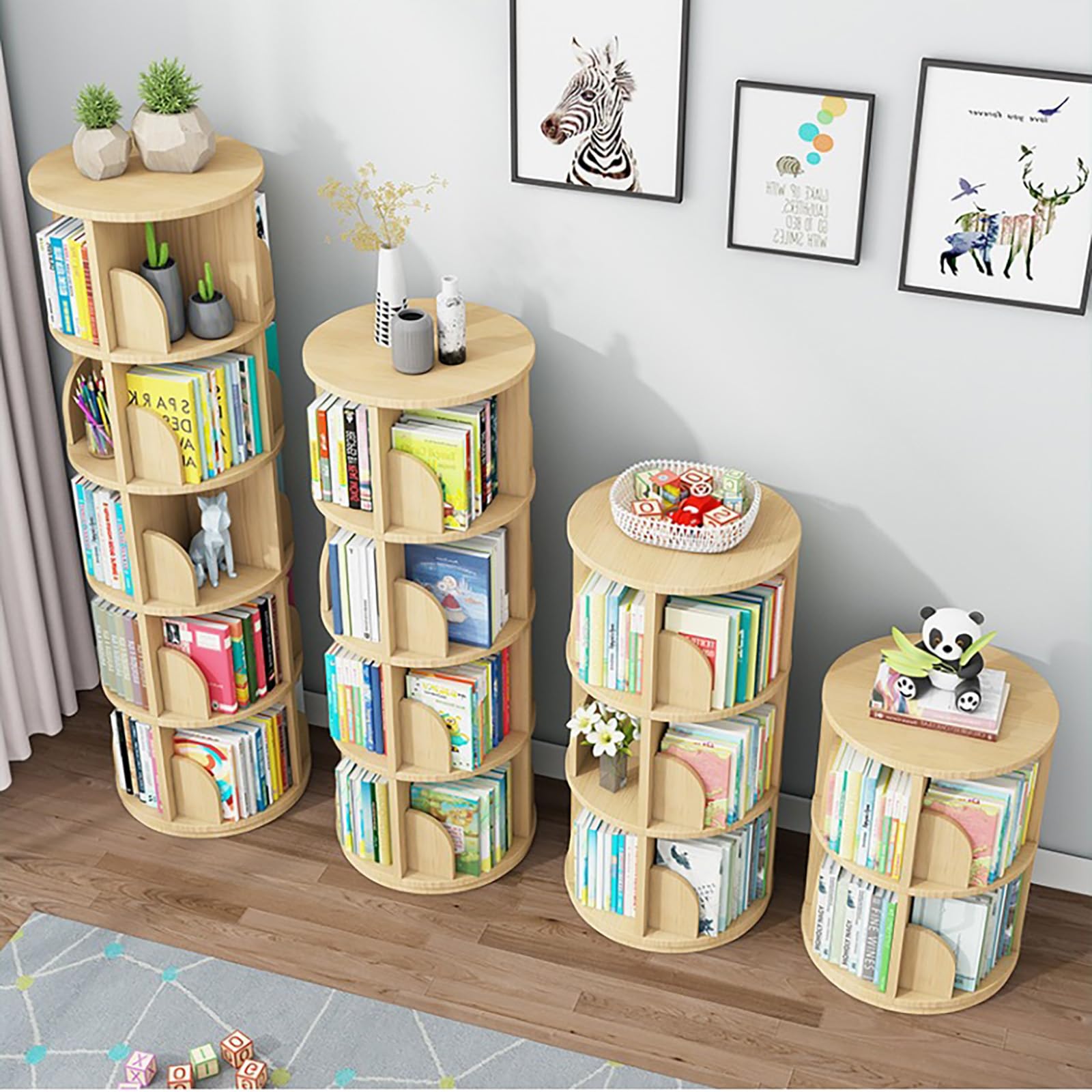 5 Tier Rotating Bookshelf Tower, Spinning Bookcase 360 Revolving Book Shelf, Floor Standing Bookcase Storage Rack for Kids Adults Solid Wood Bookshelf Organizer