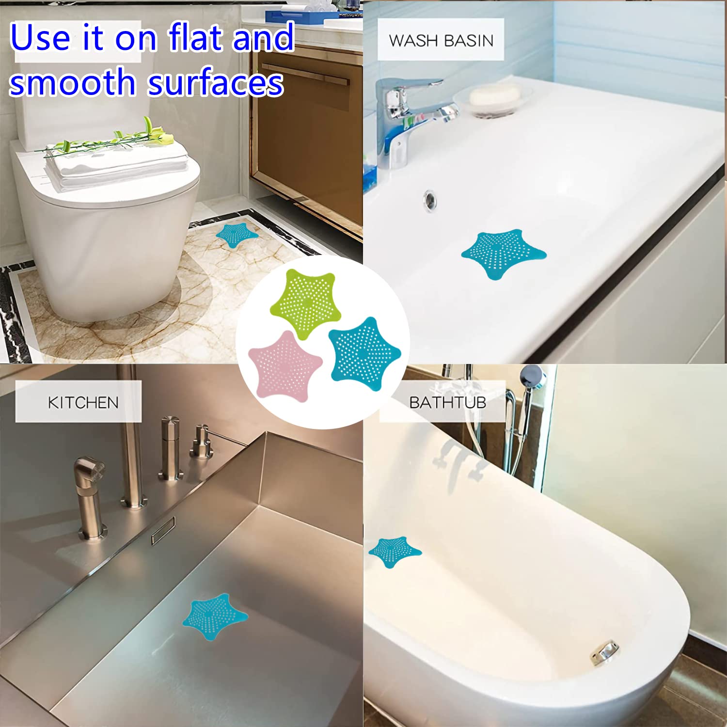 Bathtub and Shower Hair Catcher, Shower Drain Cover with Suction Cups, Hair Catcher for Shower Drain, Star Drain Cover for Shower, Hair Stopper Hair Catcher Bathtub Drain, Suit for Kitchen, Bathroom