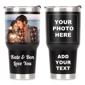 customizedbee personalized coffee tumbler, custom mugs with pictures text name logo, 30oz stainless steel custom mug cup, anniversary wedding thanksgiving christmas birthday gifts for women men family