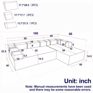 HANLIVES 108" Modular Sectional Sofa Couch for Living Room,Chenille Fabric L-Shape Upholstered Cloud Couch with 6 Pillow,Modern Minimalist Couches with Right Side Chaise,No Assembly Required-Grey