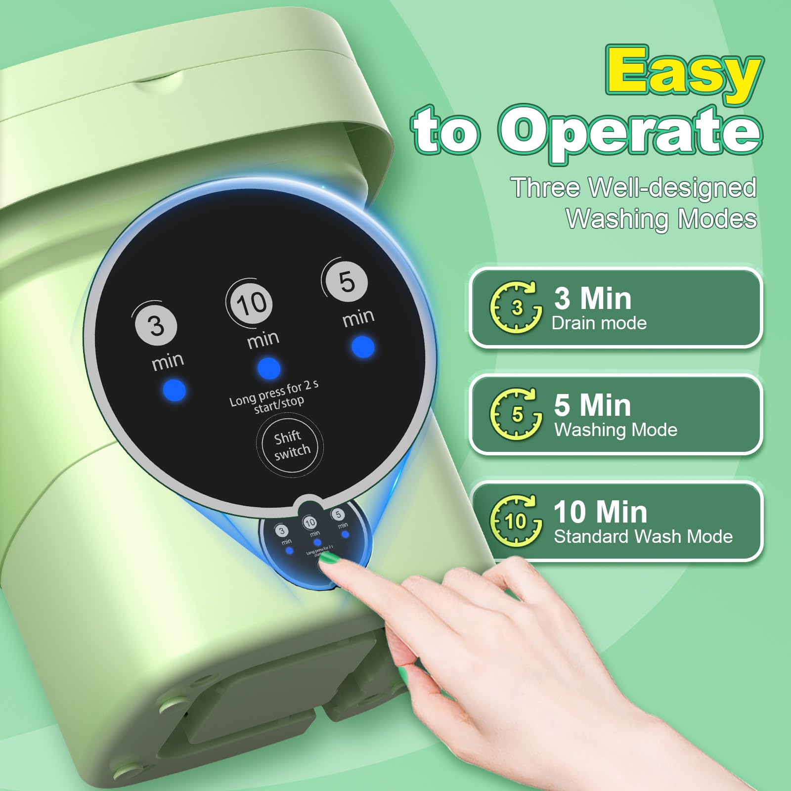 Portable Washing Machine, 11L Mini Washing Machine with 3 Cleaning Modes, Suitable for Baby Clothes, Underwear, Socks, Small Washing Machine Folding Design Suitable for Apartments, Camping & Travel