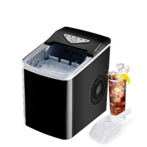 rosmena countertop ice maker, 30lbs/24h small ice machine with self-cleaning, portabe bullet ice maker, 9 cubes in 6 mins, 2 size option, with ice basket/scoop for home/kitchen/bar/rv (black)