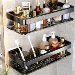 Wall Mounted Bathroom Shelves - Punch- Bathroom Rack, Over Toilet Floating Shelves | No Drilling Bedroom Floating Shelves for Bathroom, Wall-Mounted Sink Bathroom Shelves Over Toilet