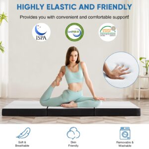 UOCFYK Tri-fold Memory Foam Mattress, 4 Inch Folding Mattress Topper with Washable Cover, Folding Memory Foam Mattress, Comfortable Support Full Size 54"x 75"x 4"