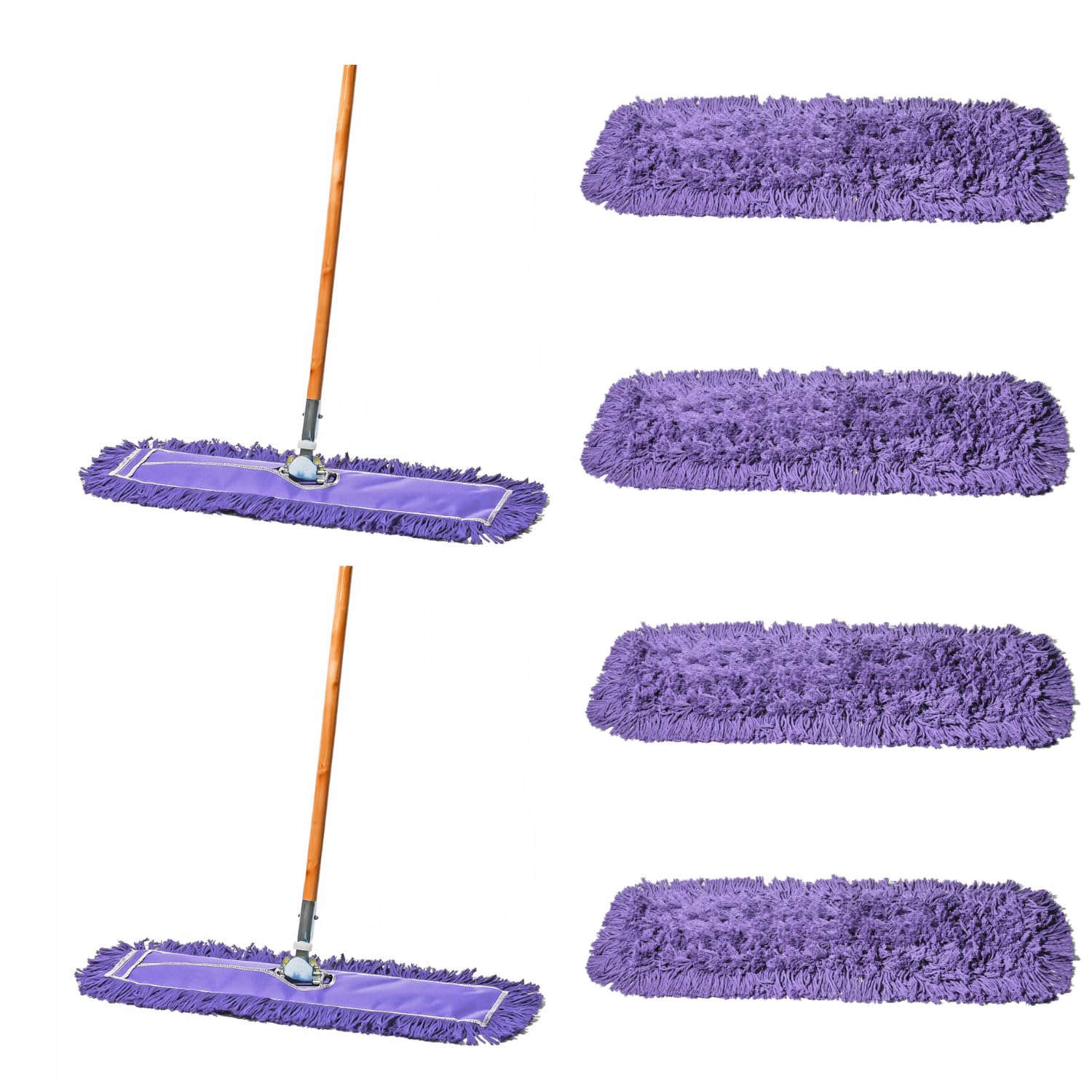 Tidy Tools 24 Inch Purple Dust Mop with Wood Handle and 24 Inch Purple Dust Mop Refill Bundle - 2 Mop Sets and 4 Refills