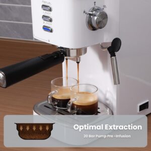 Gevi Espresso Machine 20 Bar High Pressure,Compact Espresso Maker with Milk Frother Steam Wand, Burr Coffee Grinder, Adjustable Burr Mill with 35 Precise Grind Settings, Electric Coffee Grinder