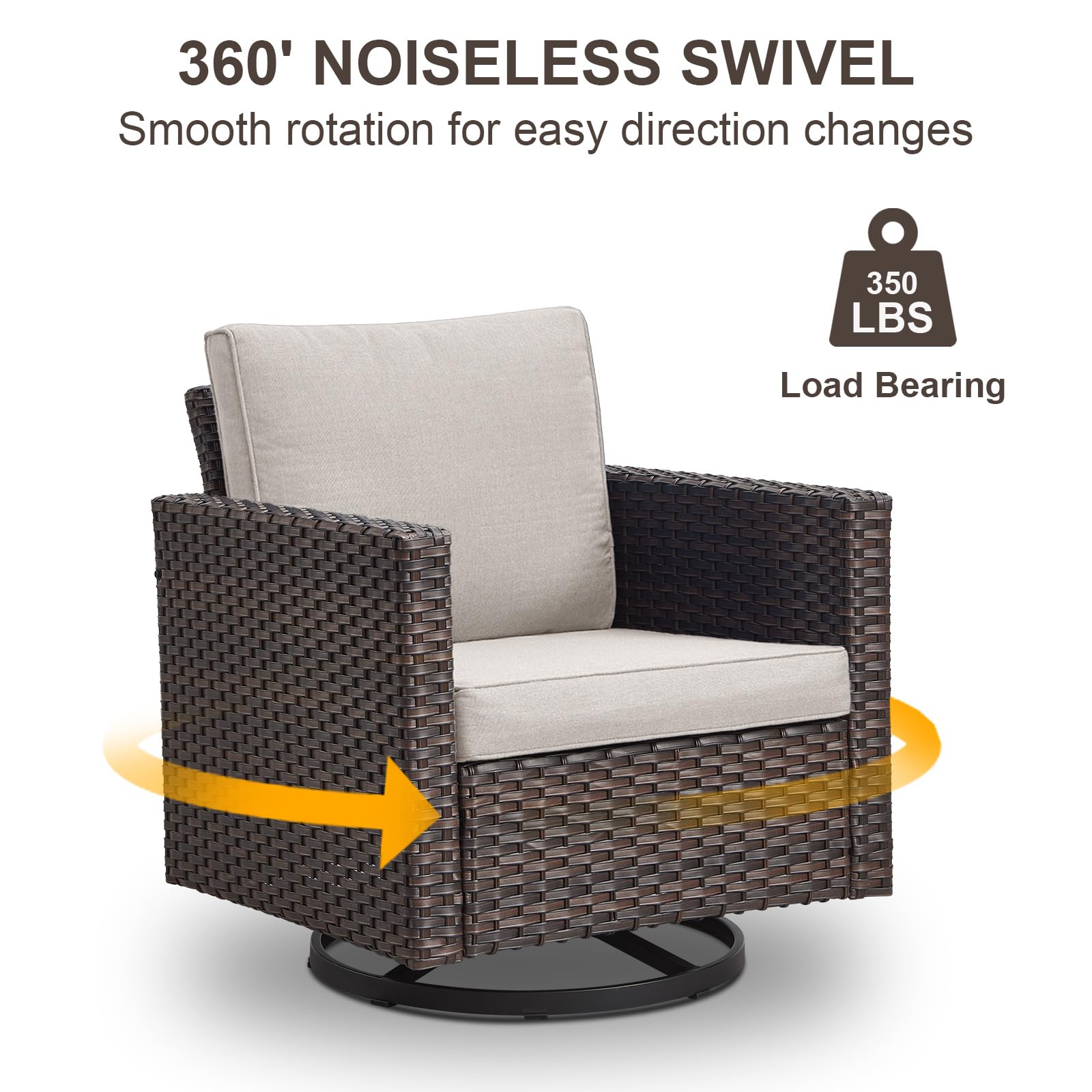 Belord Outdoor Swivel Rocker Patio Chair - 350LBS Weight Capacity Patio Wicker Swivel Glider Chair with Removable Cushions for Porch Deck Balcony Backyard