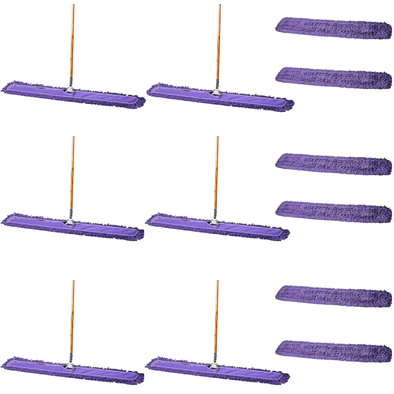 Tidy Tools 48 Inch Purple Dust Mop with Wood Handle and 48 Inch Purple Dust Mop Refill Bundle - 6 Mop Sets and 6 Refills