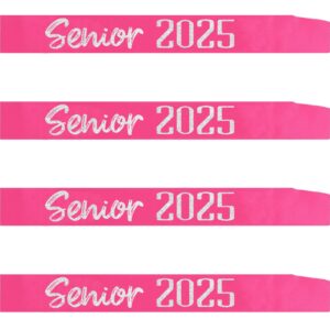 4pcs hot pink senior sash 2025 satin with silver glitter letters - senior cheerleader 2025 sash - 2025 graduation celebrations sashes - senior cheer sash - class competition sashes - hot pink silver