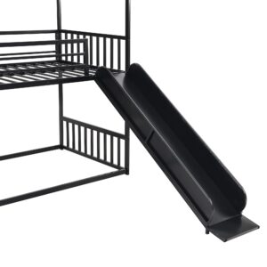 THINK 30 Metal House Bunk Bed, House Bed with Slide and Staircase, Twin Size, Black