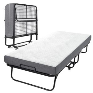 umidex folding bed, (with 5.2" thick memory foam mattress), 79 * 35inch, portable foldable adult with mattress for guest use, metal folding frame, reinforced metal mesh, can hold up to 550 lbs