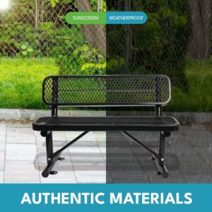 phyfalip 4 ft. Outdoor Steel Bench Patio Porch Furniture with Backrest for Lawn, Yard, Porch, Garden Work, Entryway, Black