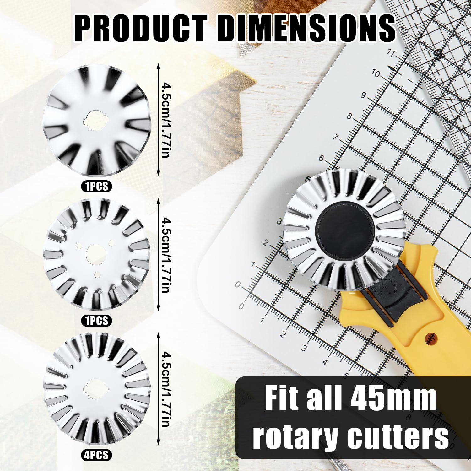 6pcs 45mm Pinking Rotary Cutter Blades, Wave Rotary Cutter Blades Rotary Cutter Replacement Blades for Fabric for Quilting Sewing Crafts