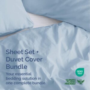 CGK Unlimited Sky Blue Sheet Set with Duvet (Queen Size) - Bed Set Includes Fitted Sheet, Flat Sheet, Duvet Cover & Pillow Cases/Shams - Bedding Set - Breathable Bed Duvet Set