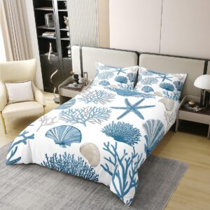 jejeloiu boys girls abstract bedding set twin size, ocean duvet cover set 100% cotton beach cotton duvet cover with 1 pillow case kids starfish shell teens comforter cover