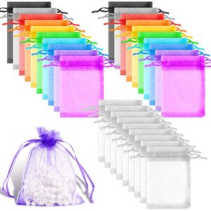 300pcs organza bags, 4x4.72 inch 200pcs premium sheer organza bags,100pcs random 10 colors mesh organza gift bags with drawstring for party, jewelry, christmas, festival, bathroom soaps, makeup organza, wrapping supplie