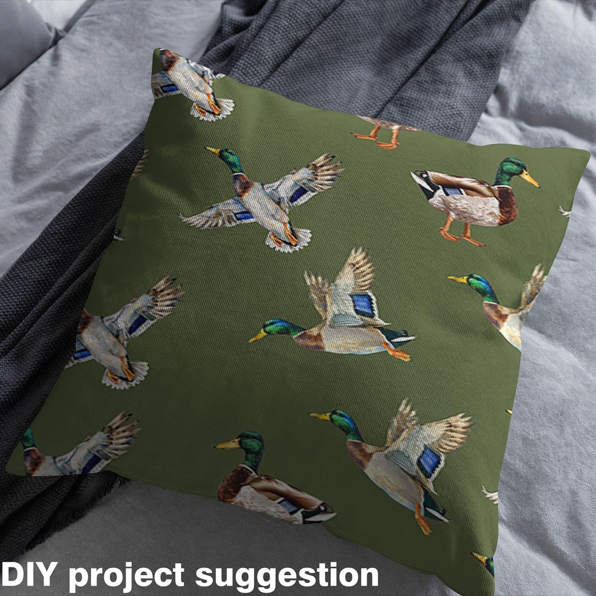 Jejeloiu Cute Mallard Duck Fabric by The Yard 1 Yard Wild Duck Hunting Decorative Waterproof Outdoor Fabric Teens Hunting and Fishing 3D Wild Animal Upholstery Fabric for Chairs Green Outdoor Fabric