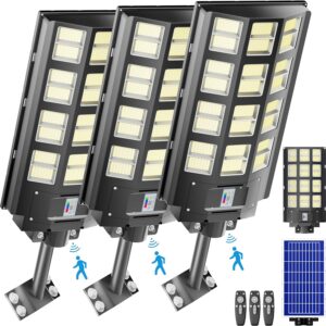 loyoele 3-Pack 9600W Solar Parking Lot Lights 360000LM 7000K Outdoor LED Solar Street Light Dusk to Dawn Street Lights Solar Powered,with Motion Sensor,Yard, Solar Street Lights Outdoor