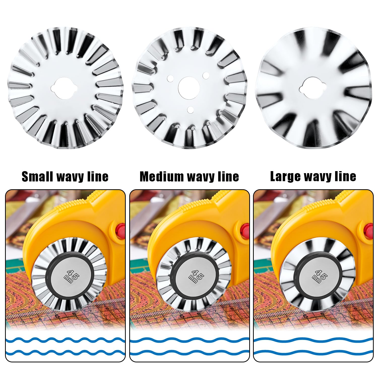 6pcs 45mm Pinking Rotary Cutter Blades, Wave Rotary Cutter Blades Rotary Cutter Replacement Blades for Fabric for Quilting Sewing Crafts