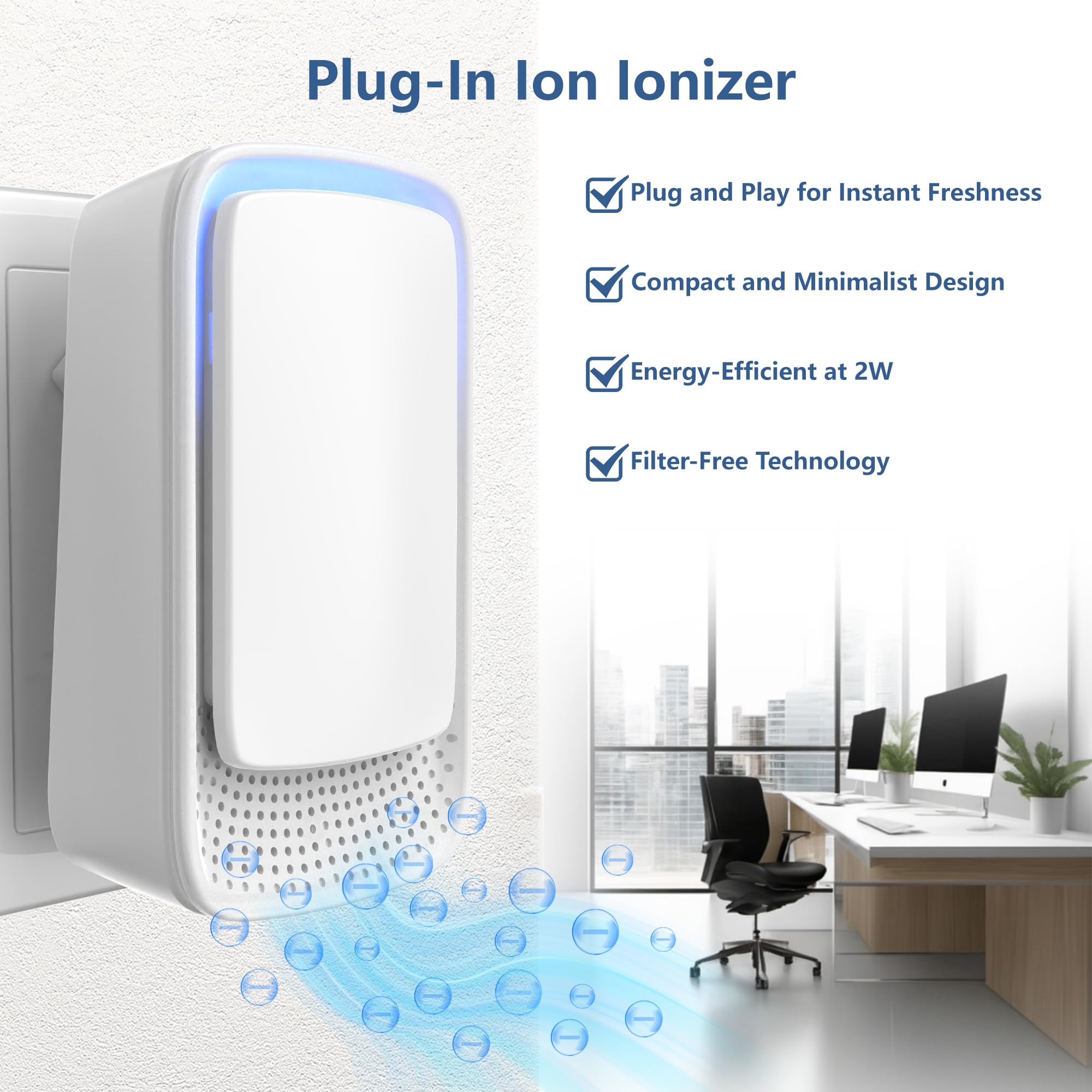 4 Pack Plug-In Negative Ion Ionizer for Home, Office, Kitchen, Bedroom, Bathroom - Filterless, Quiet Operation, Portable Mini Air Cleaner