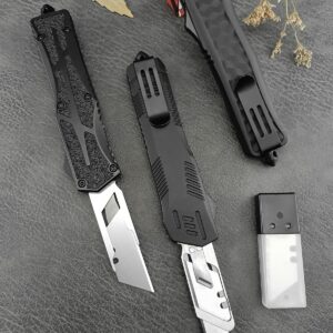 Folding Utility Knife with Clip, Retractable Box Cutter, EDC Knife with Heavy Duty Safety Zinc Alloy Handle and 10 Sharp 440C Steel Replacement Blades, Everyday Use Utility Knife（Checkered Handle）