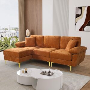 ouyessir l shaped sectional sofa couch, 88" upholstered velvet 3 seat sofa with ottoman and pillows, comfy couch sleeper for living room, bedroom (orange)