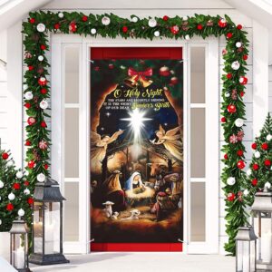 christmas door cover decorations,jesus nativity scene christmas fabric door decoration porch sign holy night outdoor religious front door banner winter holiday new year xmas office home party supplies