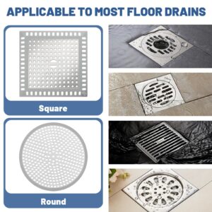 Shower Drain Hair Catcher, 2 Pcs Shower Hair Drain Catcher Stainless Steel Hair Catcher Shower Drain Cover for Shower Bathtub Bathroom Floor Kitchen Sink, Bathtub Drain Hair Catcher (Square+Round)