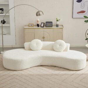 Cloud Couch Sofa,105.5''Curved Sofa, Modern Minimalist Sofa,3-4 Seater Couch with 2 Pillows,Bedroom, No Assembly Required, Point-Shaped Corduroy White