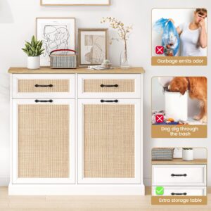 GAOMON Trash Storage Cabinet for 20 Gallons, Double Tilt Out Trash Cabinet Freestanding for Kitchen Dining Living Room, Hidden Garbage Bin Cabinet Dual Doors - Rattan