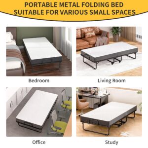 Folding Bed with Mattress 5" Memory Foam, 75" x 39" Portable Foldable Bed for Adults, Twin Rollaway Bed Guest Bed for Bedroom, Office, Camp, Space-Saving, Capacity 500lbs