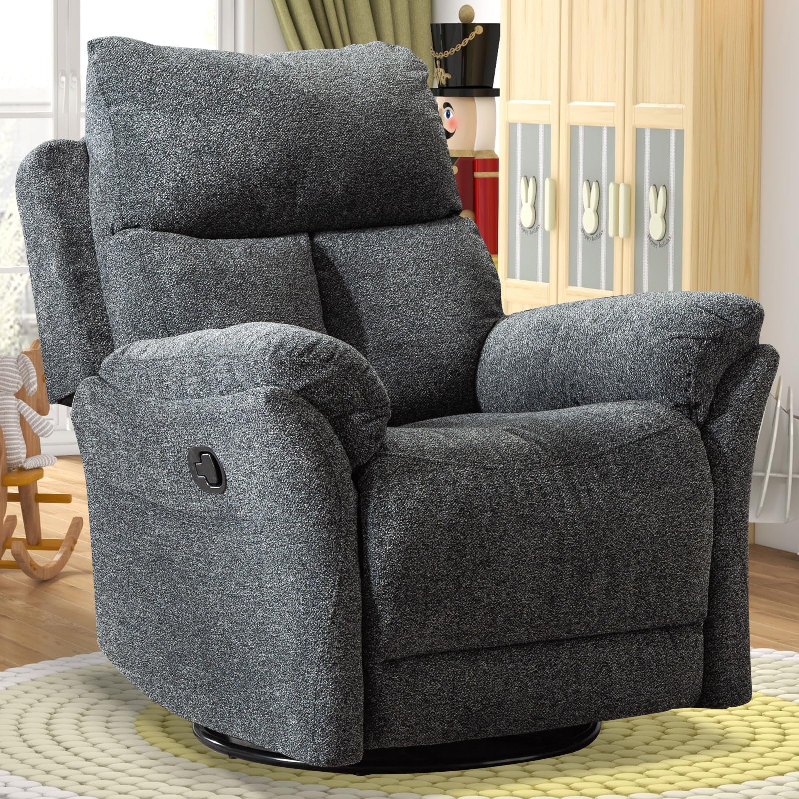 ANJ Swivel Rocker Recliner Chair Nursery, Manual Fabric Small Rocking Recliner, Modern Rocking Reclining Chairs for Living Room, Bedroom, Small Space (Gray)