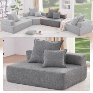 Taikonaut Lounge Frame for Oversized Modular U Shaped Sectional Sofa,Luxury Boucle Floor Couch Set,Convertible Sleeper Couch,Spacious Foam-Filled Sofa Bed for Living Room (L48*W36*H24.5, Gray)