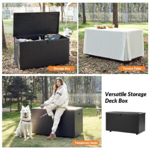 TerraSafe Large Deck Boxes,150 Gallon Resin Storage Boxes for Outdoor Cusion,waterproof, Garden Tools,lockable Black