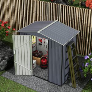 Bathenum 6FT x 4FT Outdoor Storage Shed, Waterproof Metal Tool Sheds, Large Storage Garden Sheds with Lockable Door, Sloping Roof and Vent for Backyard Garden Patio Lawn, Gray